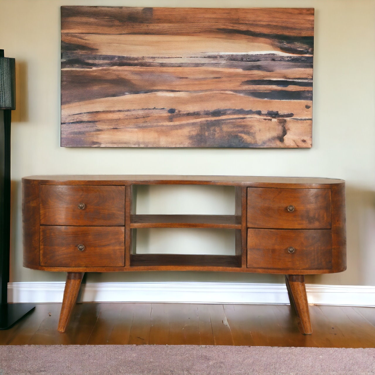TV Stand With Drawers and Shelves Solid Wood TV Console Table Mid Century Modern Media Console ...