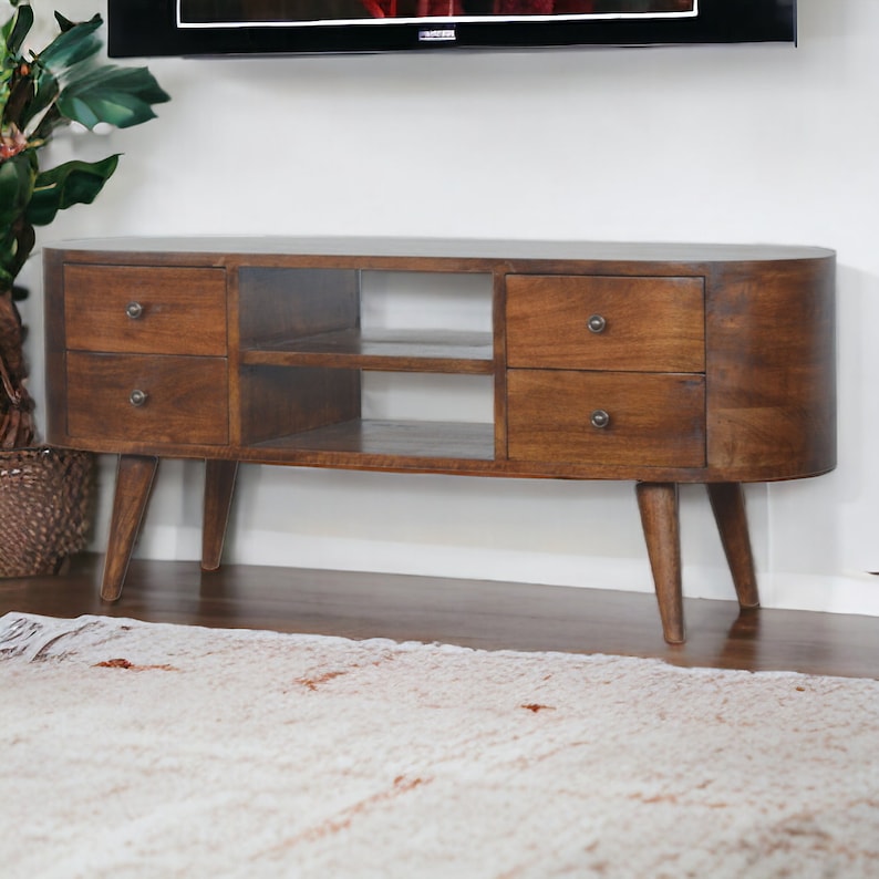 Wooden TV Stand Console Solid Wood Retro Modern TV Console Table With ...