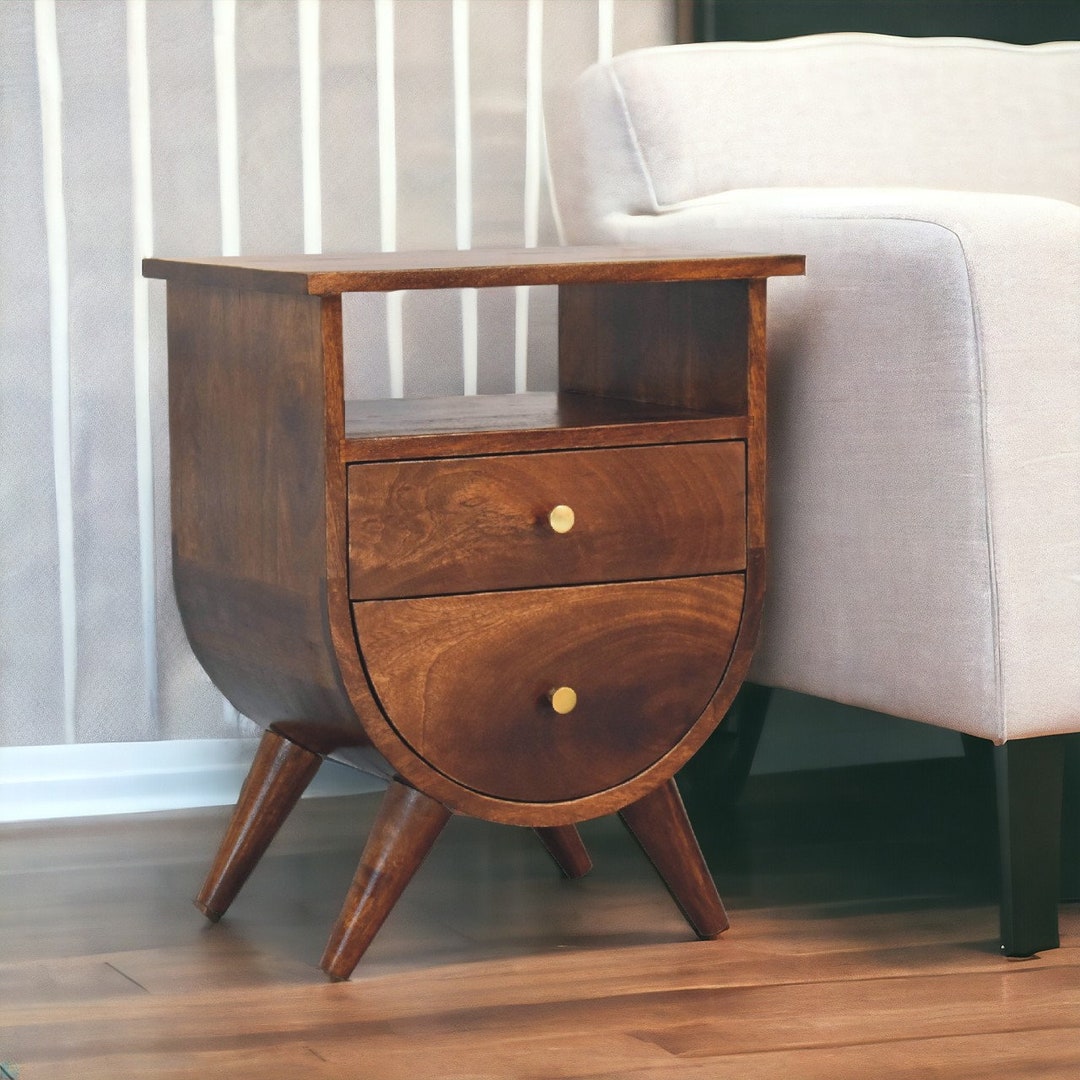 Unique Bedside Table With Drawers Rustic Nightstand Soid Wood Curved ...