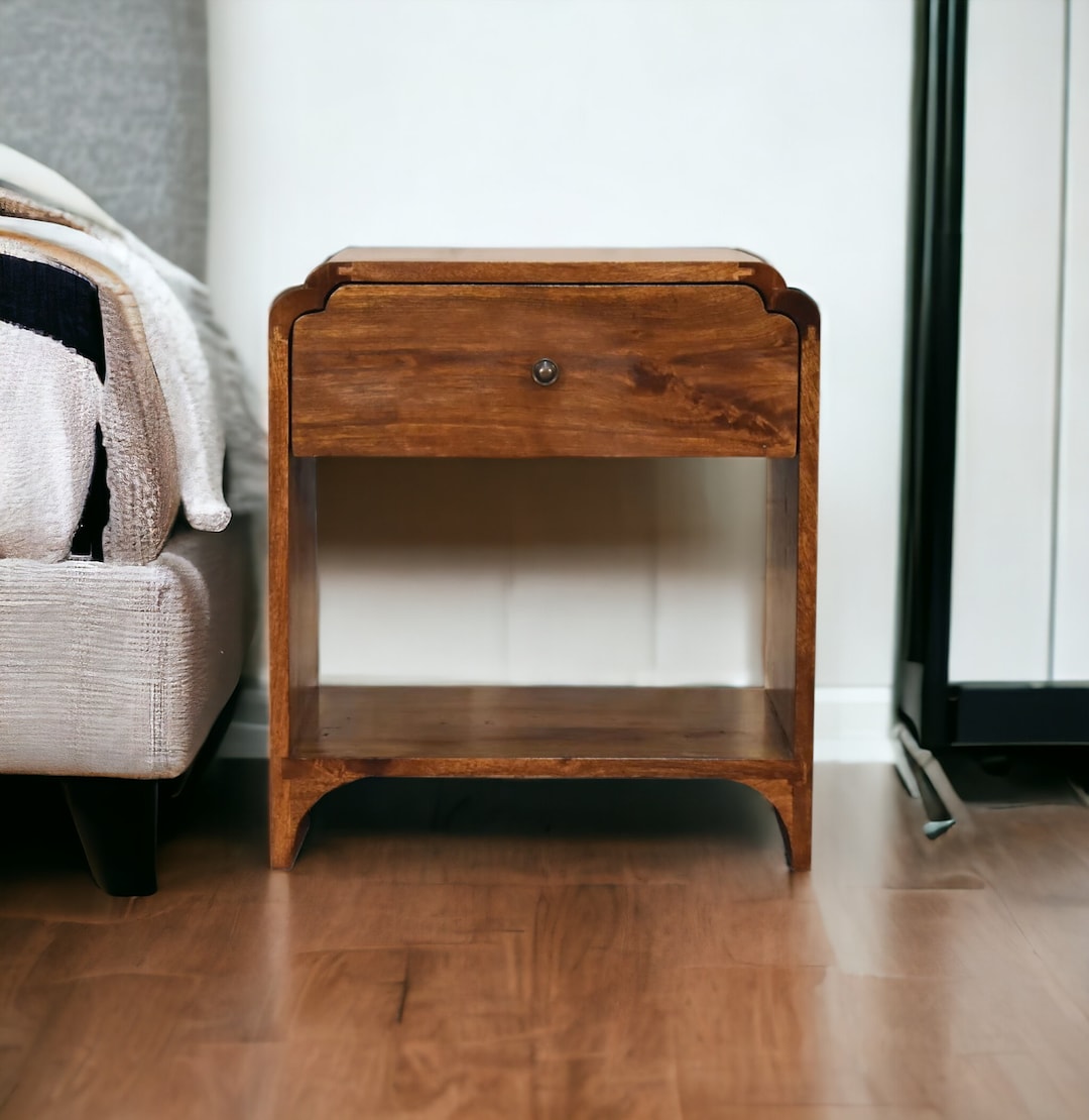 Bedside Table With Drawer and Shelf Solid Wood Mid Centry Modern ...
