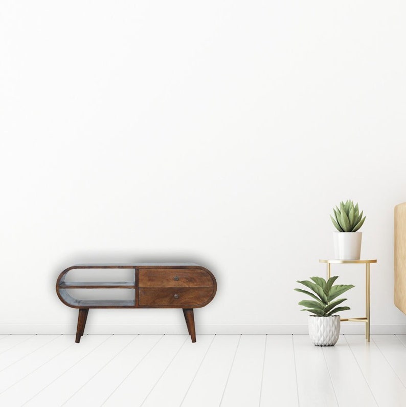 Small TV Stand TV Console With Storage Drawers and Shelves Solid Wood ...