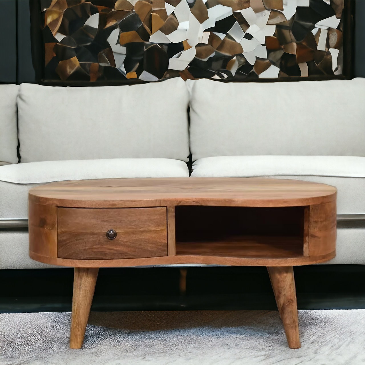 Small Coffee Table With Drawer and Shelf Modern Oak Living Room Table ...
