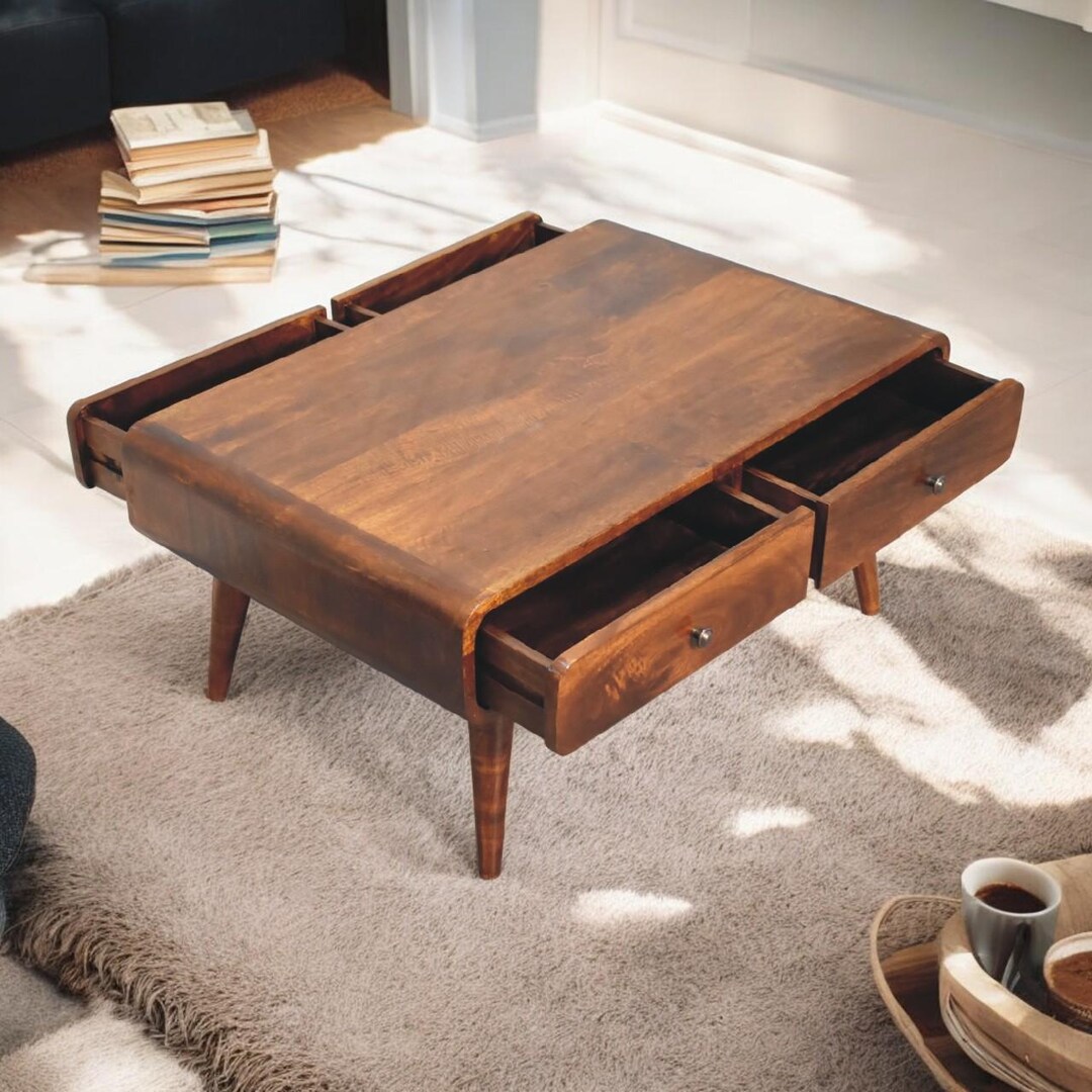 Coffee Table With Storage Drawers Minimalist Living Room Table Solid ...
