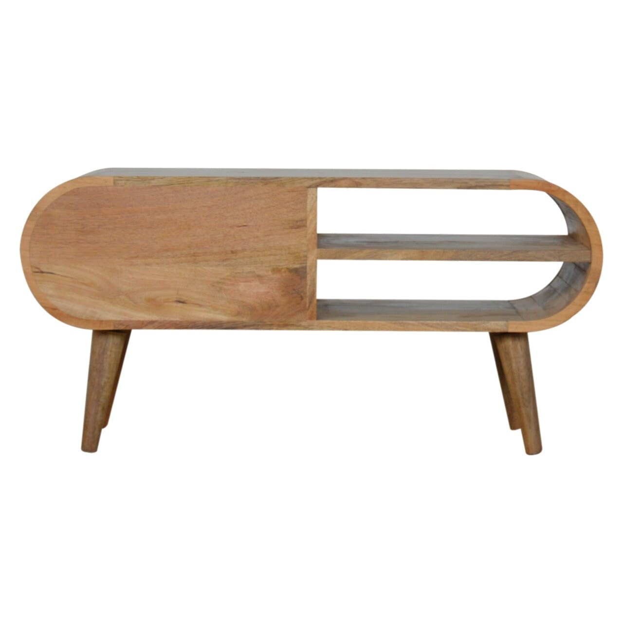 Small TV Stand Console Table With Drawers and Shelves Solid Wood Round ...