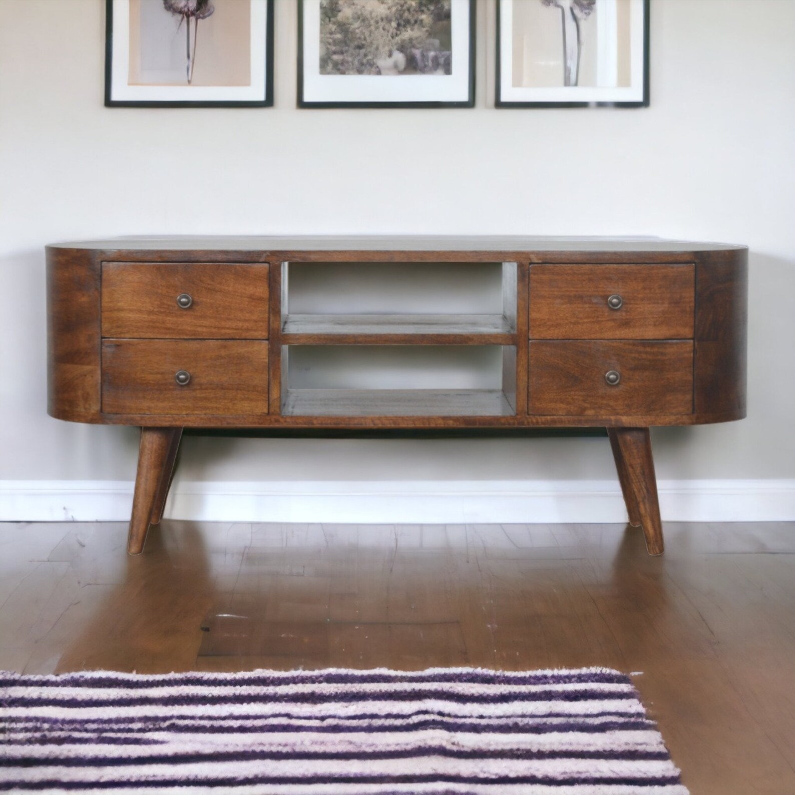 Wooden TV Stand Console Solid Wood Retro Modern TV Console Table With ...