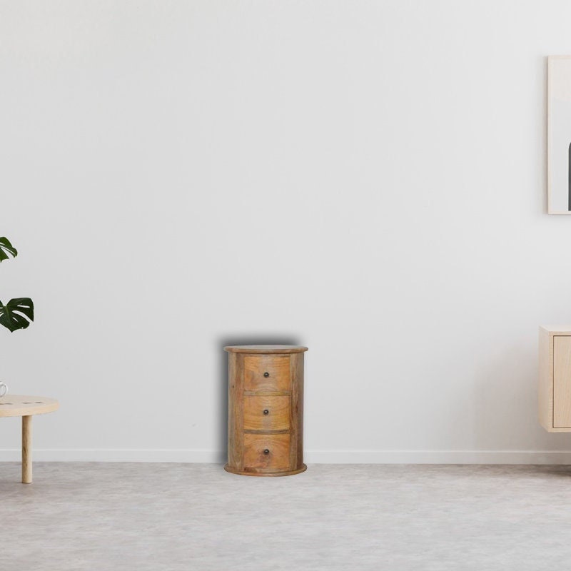 Mid Century Modern Round End Table With Drawers Solid Wood - Etsy UK