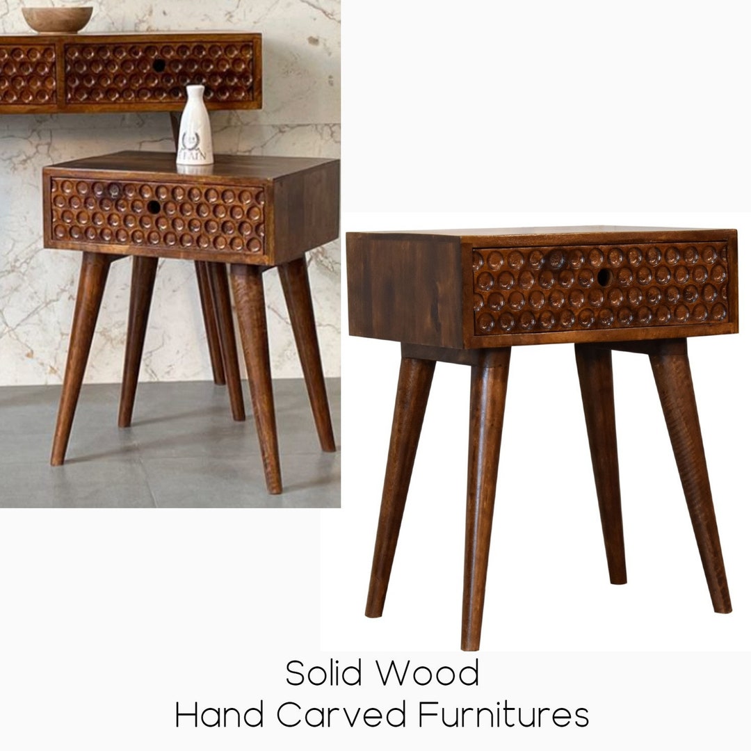 Mid Century Bedside Table With Drawer Solid Wood Nightstand Modern Sofa Side Table Lamp Table ...