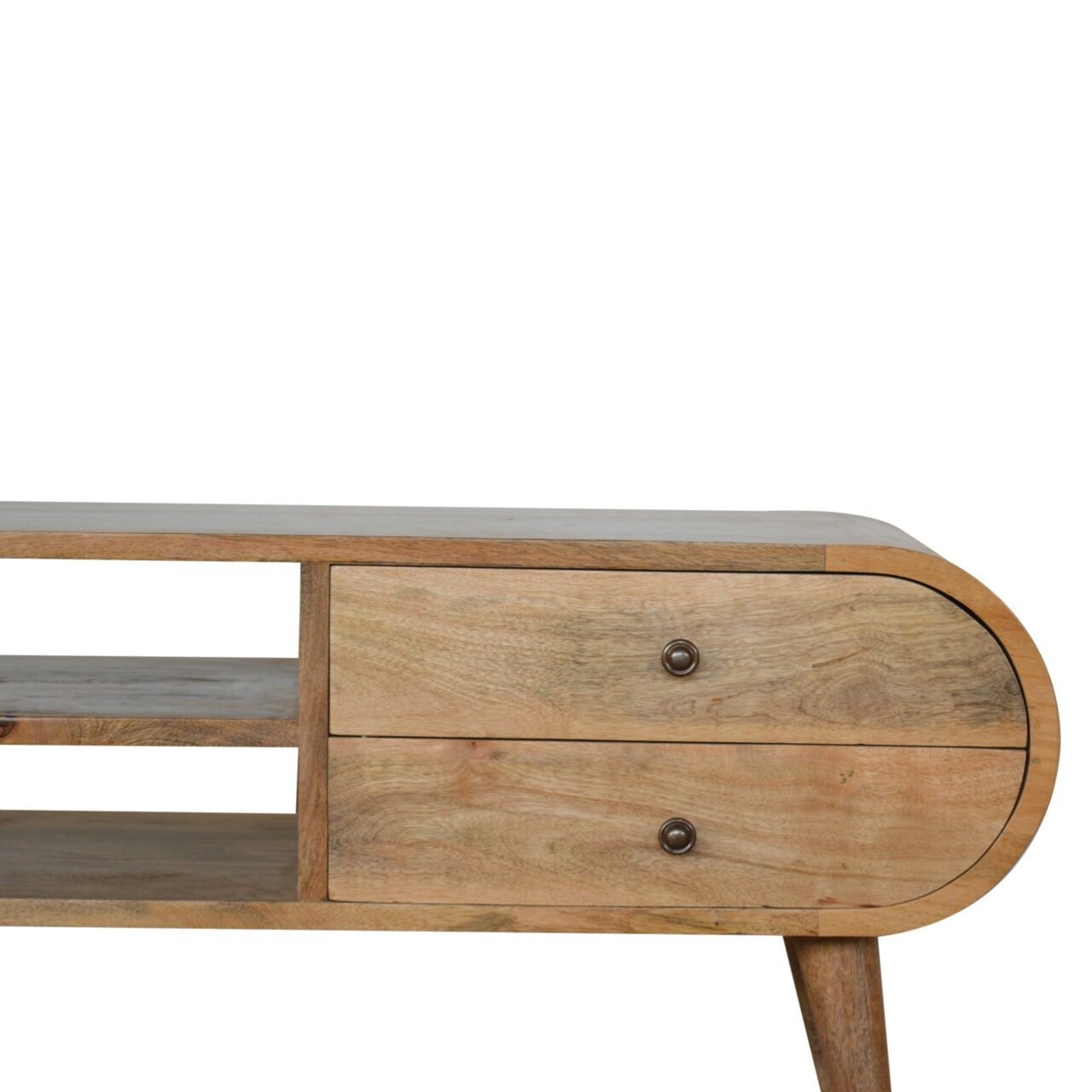 Small TV Stand Console Table With Drawers and Shelves Solid Wood Round ...