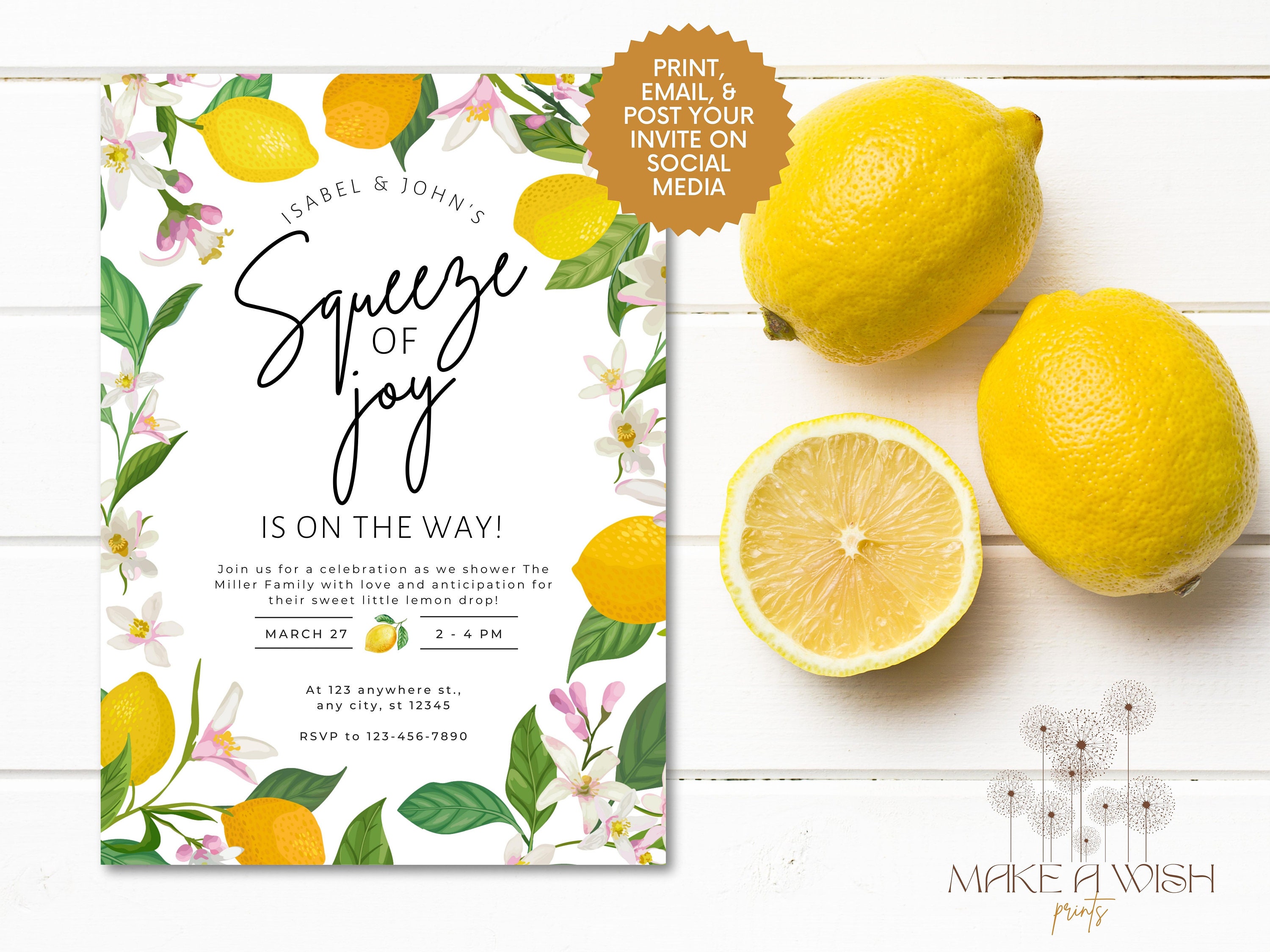 Editable LEMON Baby Shower Invitation SET Citrus Baby Shower - Etsy