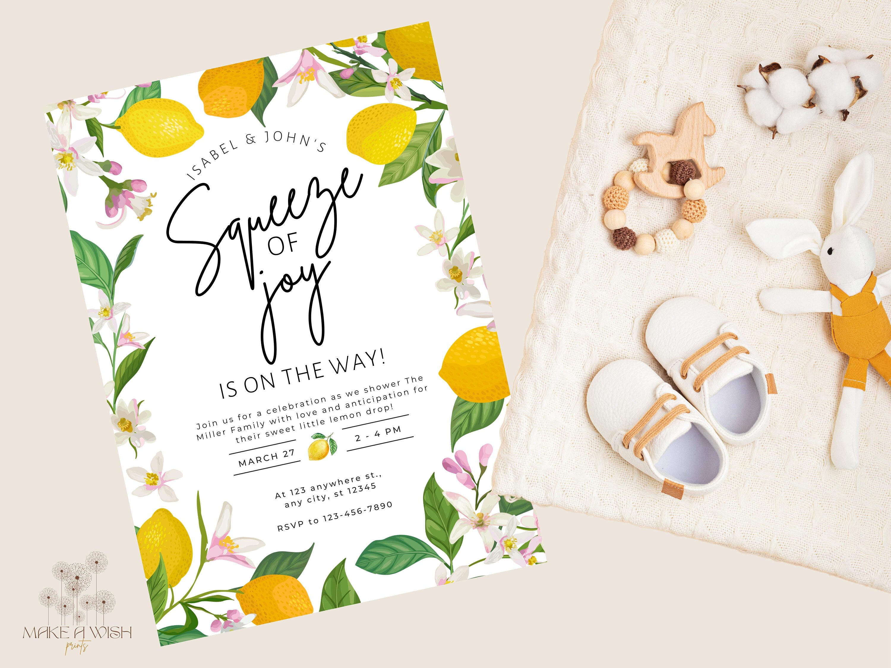 Editable LEMON Baby Shower Invitation SET | Citrus Baby Shower | Lemon ...