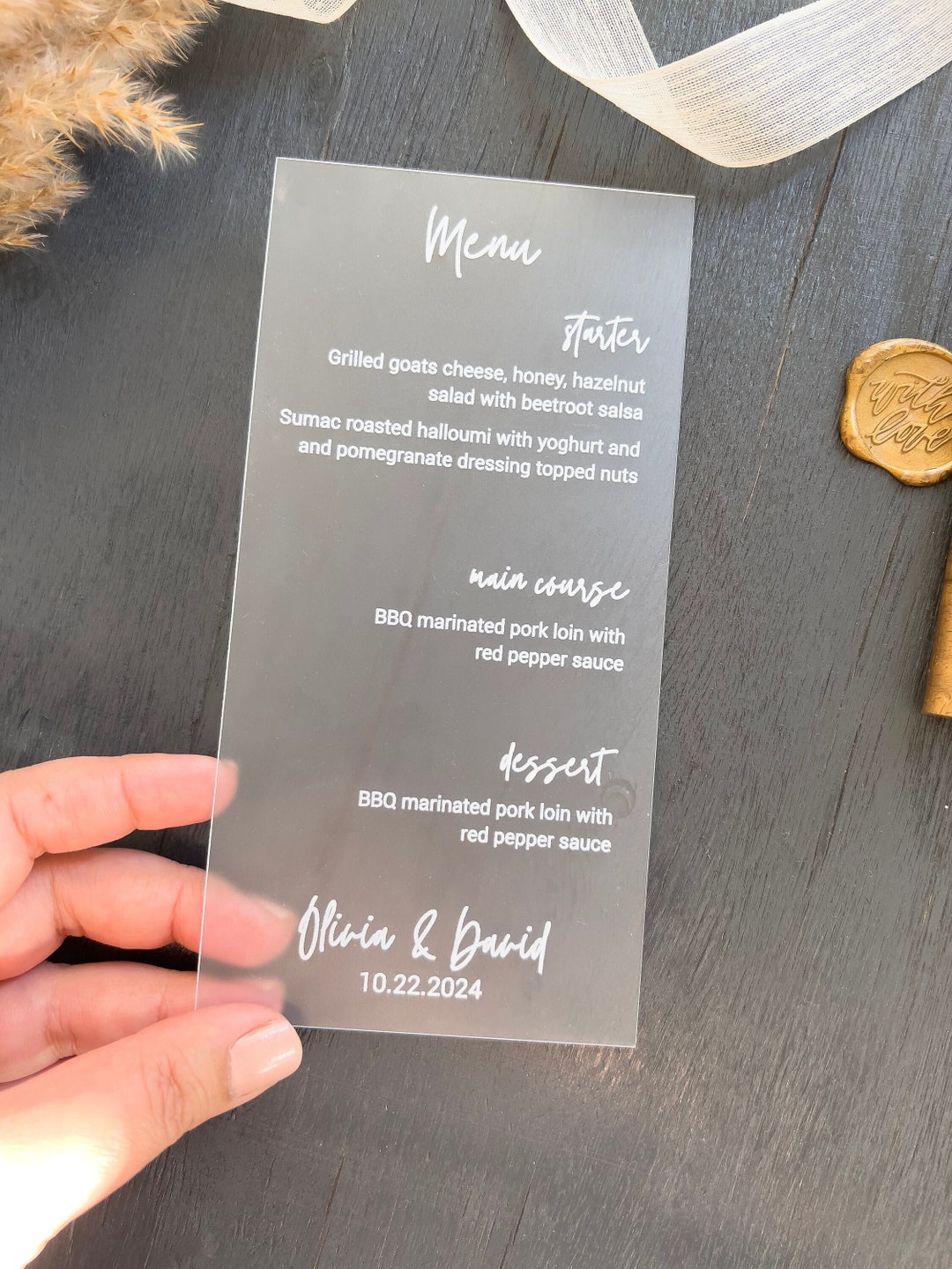 Custom Acrylic MENU Cards, Acrylic Wedding MENU, Wedding Bar Menu ...