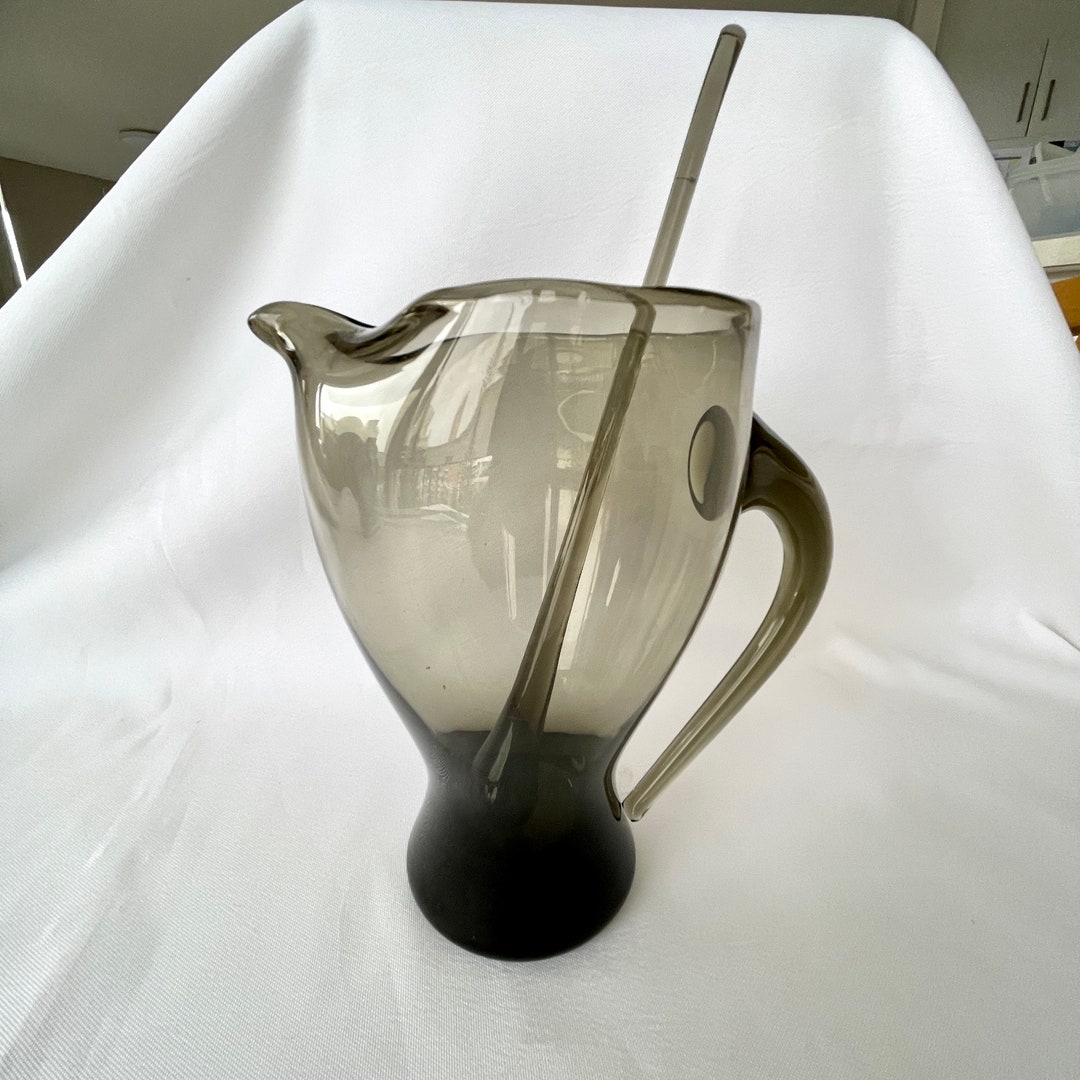 Stylish Vintage Smoked Glass Pitcher / Jug With Stirrer Good Condition ...
