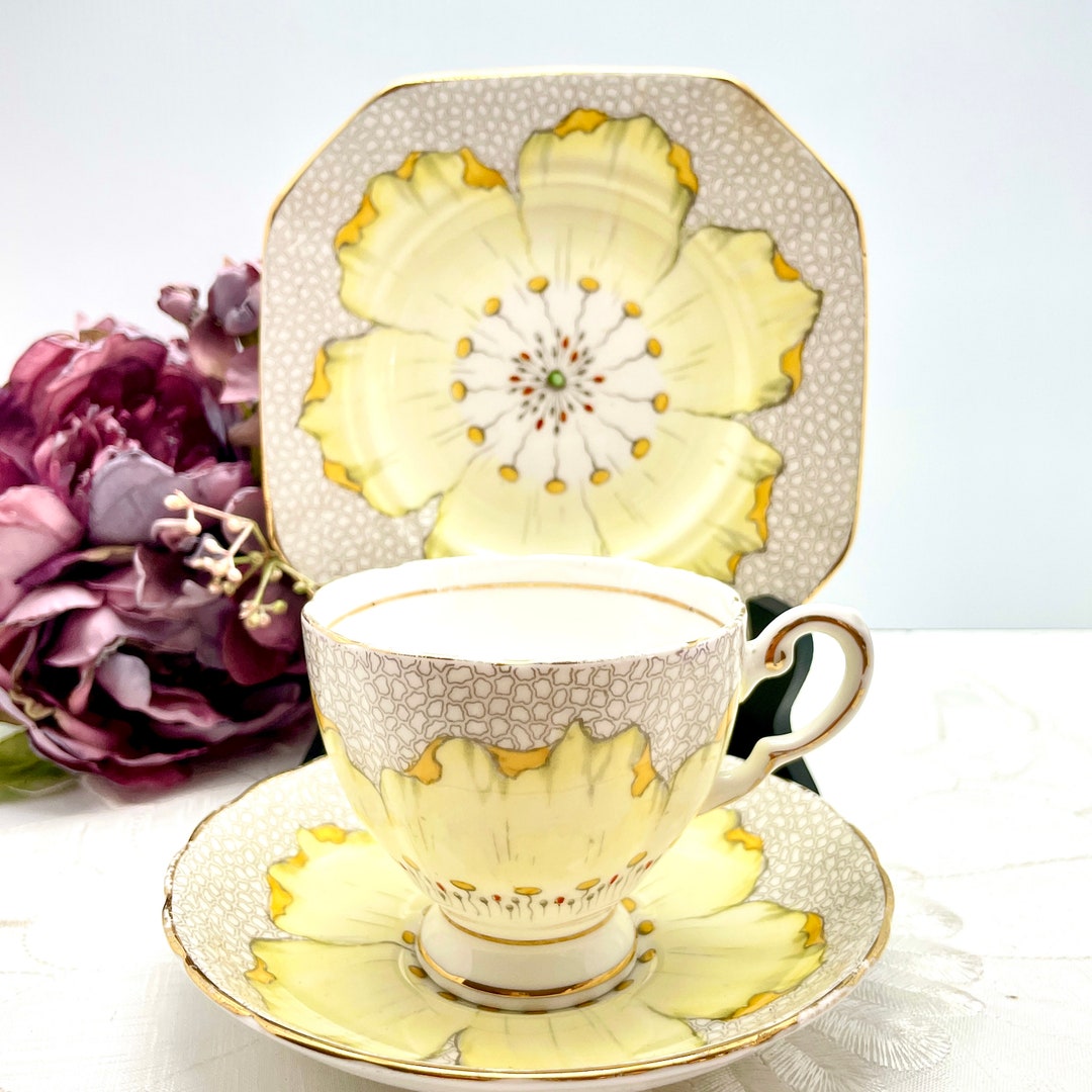 Vintage Plant Tuscan Yellow Poppy Tea Cup Trio - Etsy