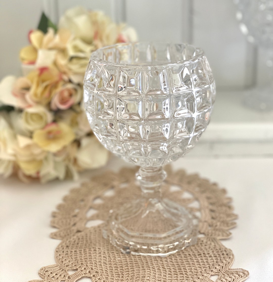 Vintage Square Pressed Glass Pedestal Compote or Candle Jar - Etsy