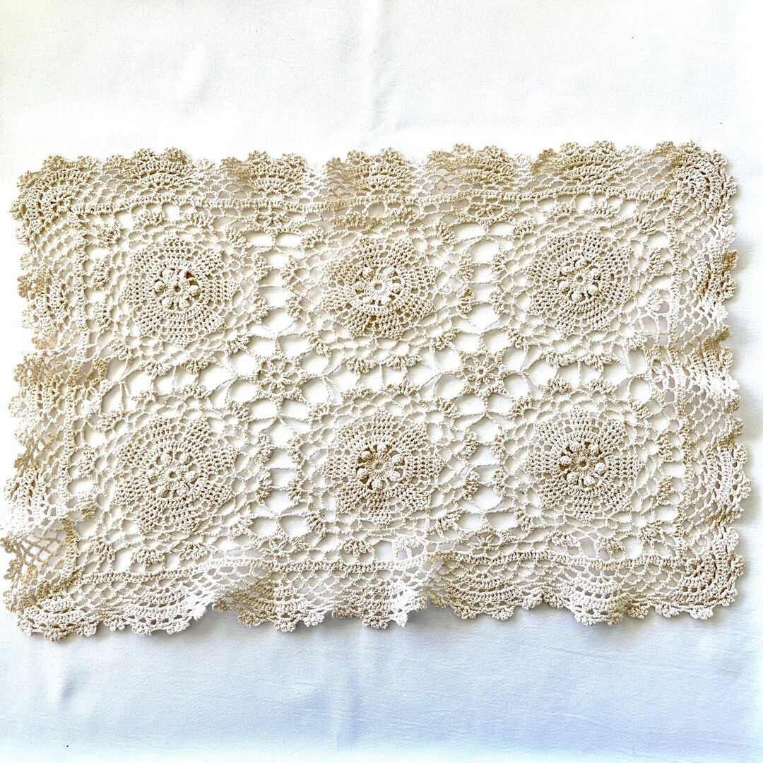 Vintage Crochet Doily Rectangular Shape Cream Beige Handmade - Etsy