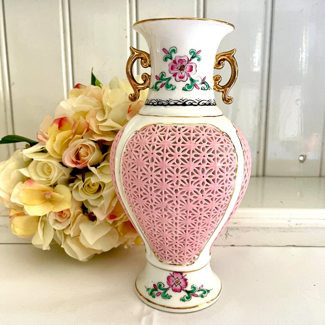 Reticulated Chinese Pink Vintage Vase - Etsy Australia
