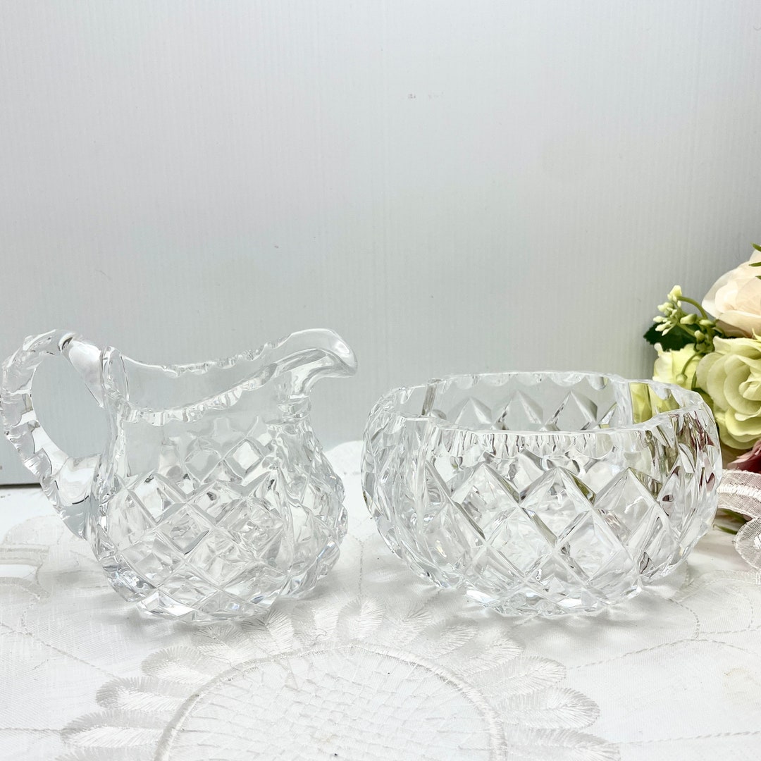 Set of Diamond Cut Lead Crystal Sugar and Creamer in Excellent ...