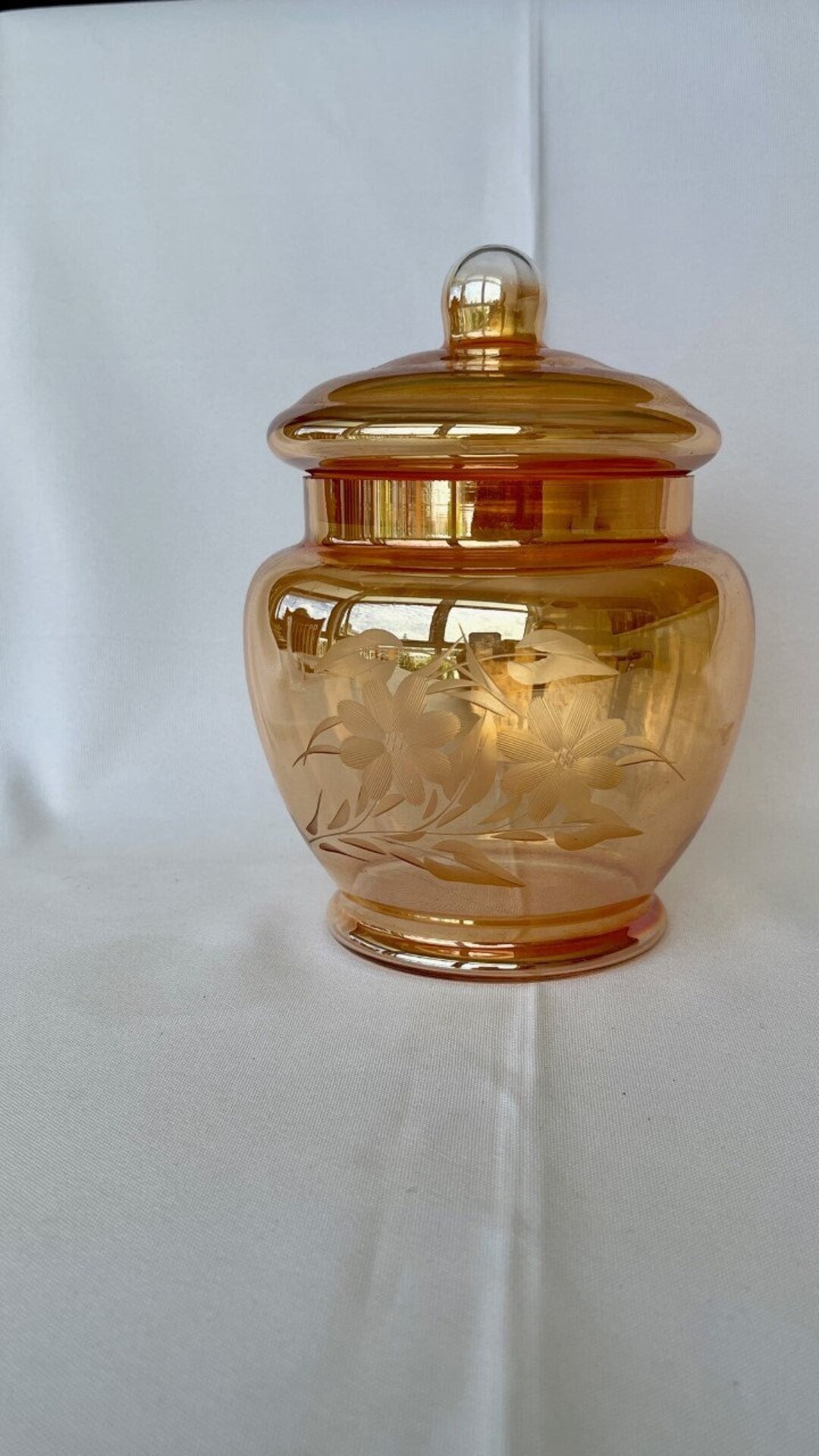 Vintage Marigold Lusterware Etched Glass Apothecary Storage Jar - Etsy