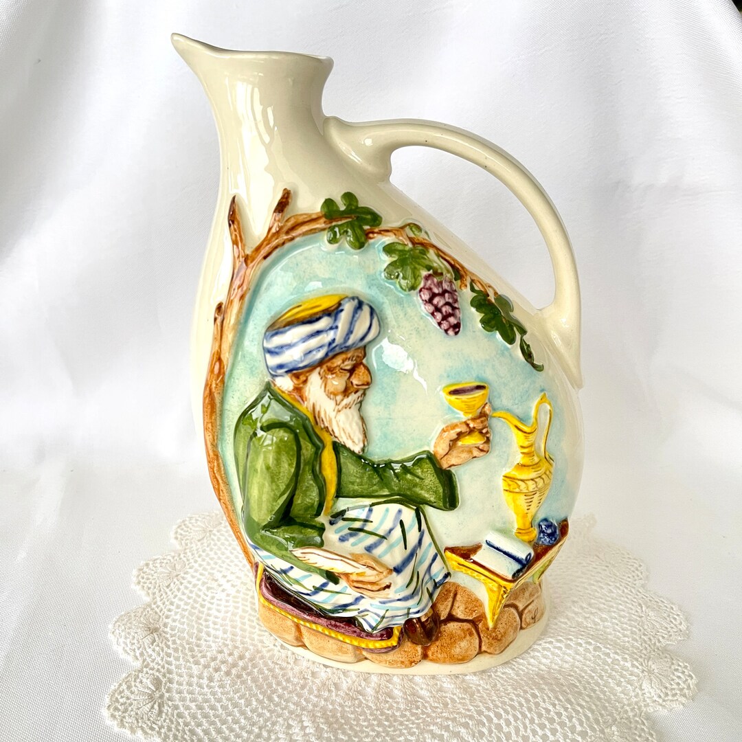 Vintage Ceramic Jug / Pitcher With Cross Legged Man Sitting on Rocks in ...