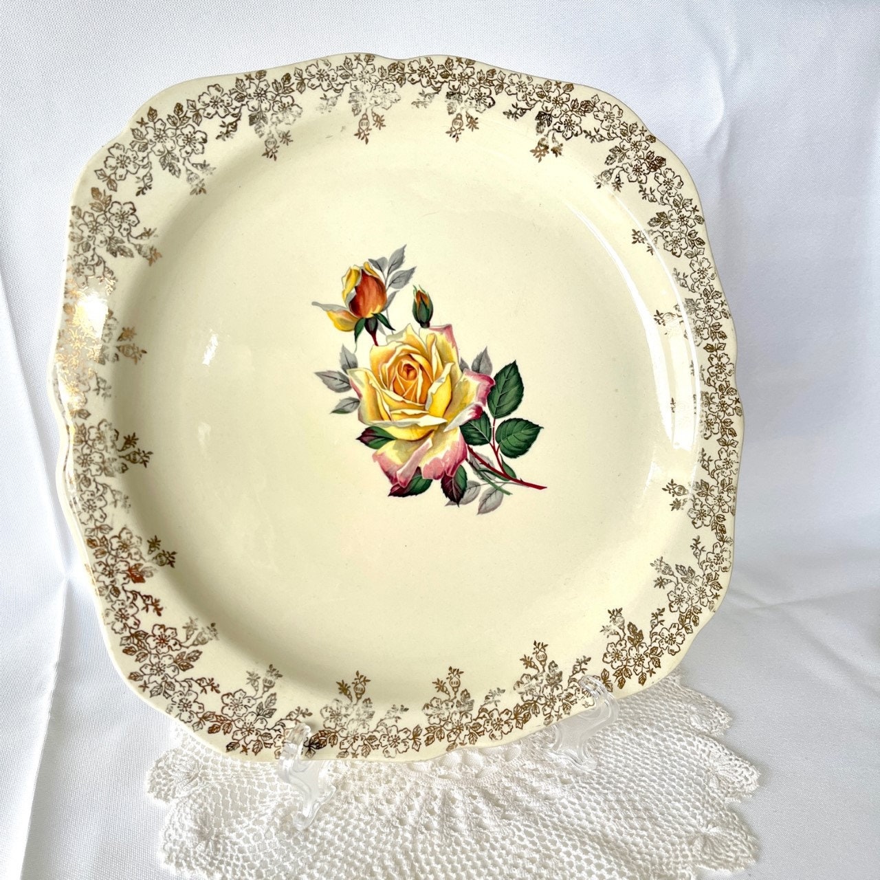 Lord Nelson Pottery England Vintage Cake Plate. Gold Filigree and Roses ...