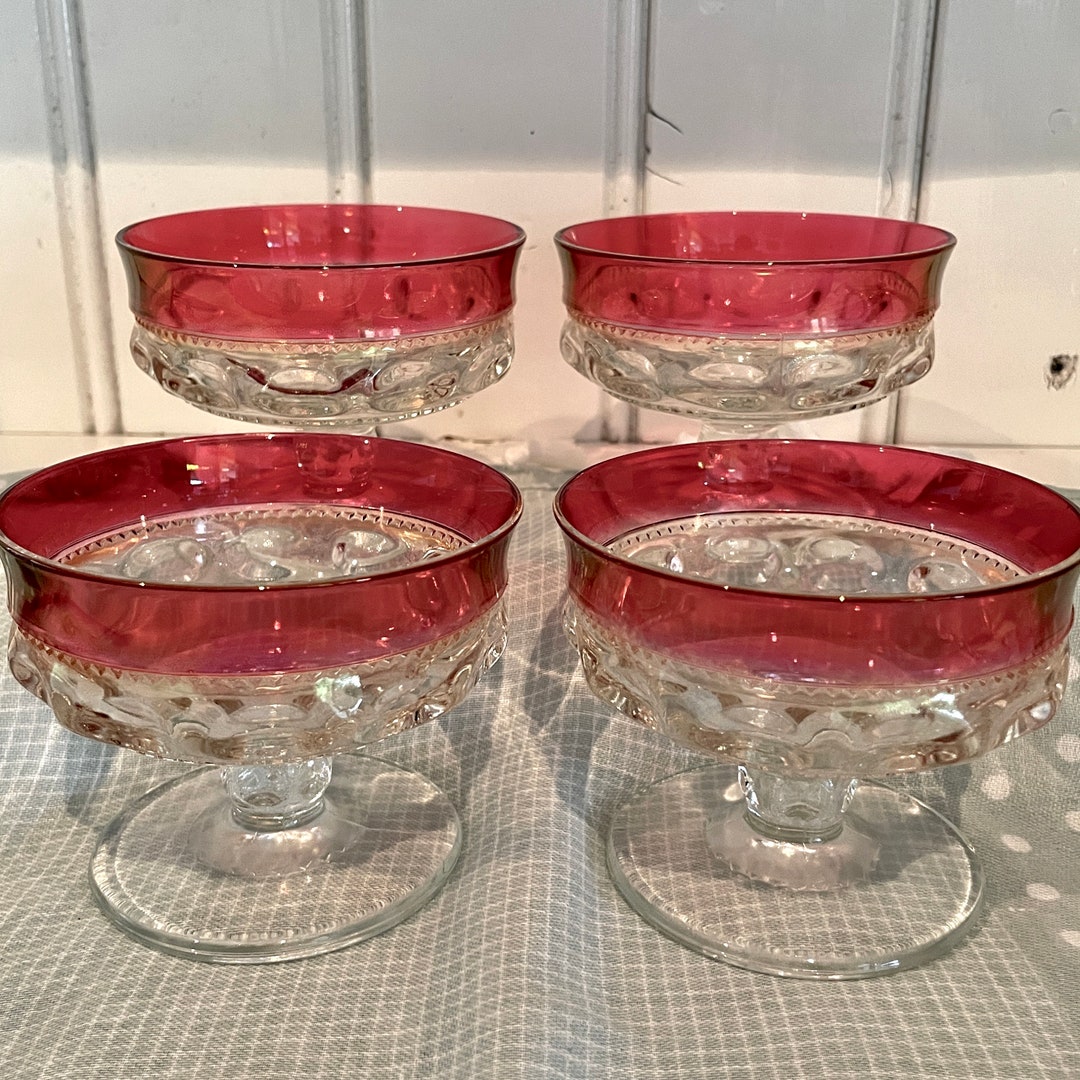Set of 4 Indiana Glass Kings Crown Ruby Red Flashed Sundae Coupe ...