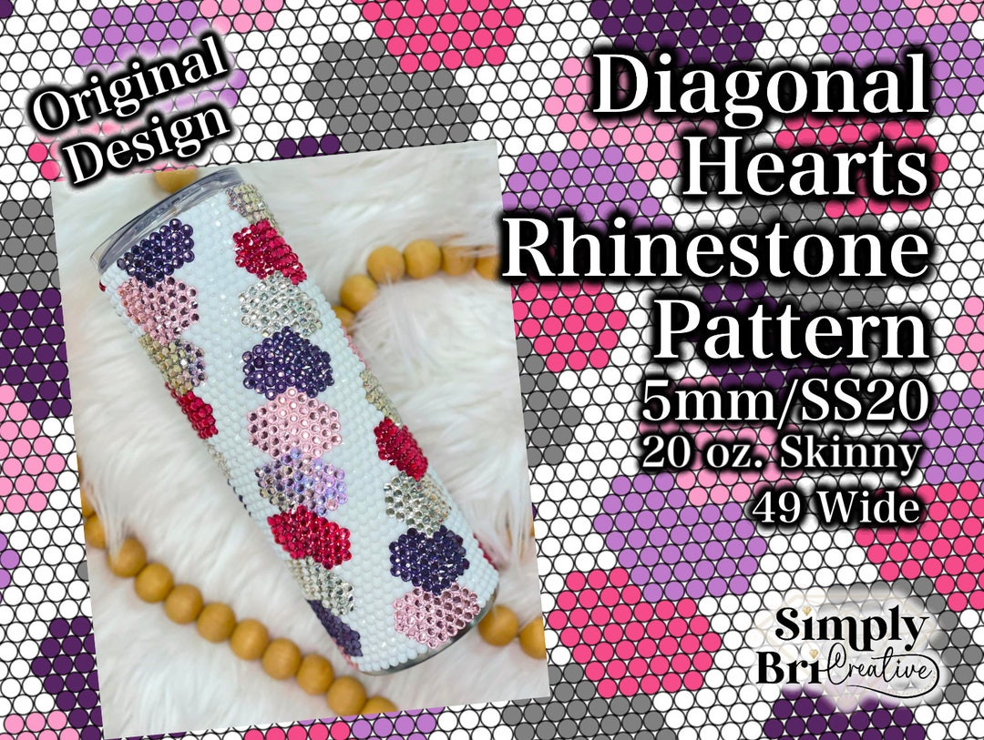 Diagonal Hearts Rhinestone Pattern | 20 Oz. Skinny | 49 Stones Wide ...