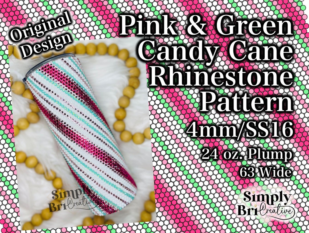Pink & Green Candy Cane Rhinestone Pattern | 24 Oz. Plump | 64 Stones ...