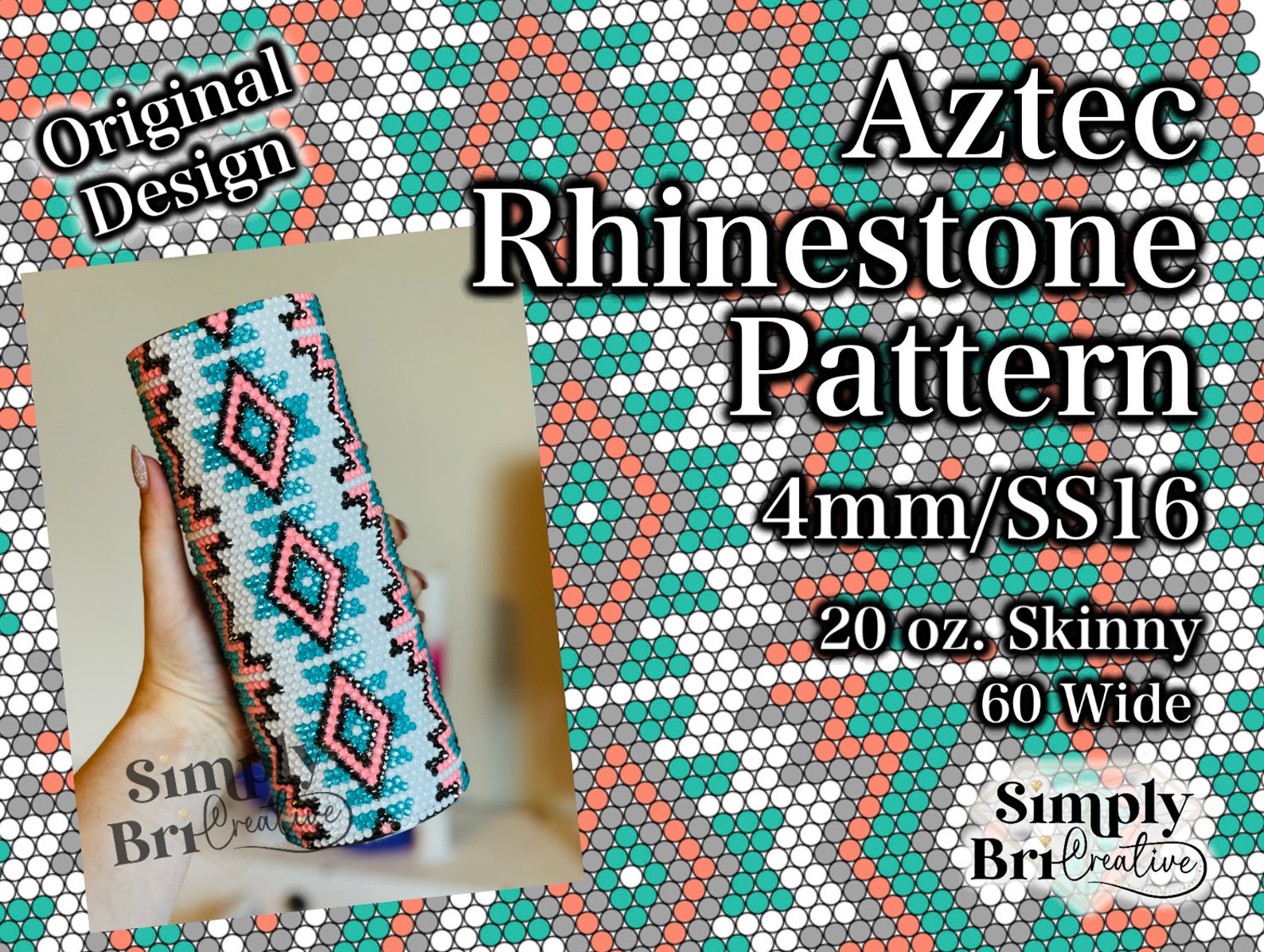 Aztec Rhinestone Pattern | 20 Oz. Skinny | 60 Stones Wide | Ss16/4mm ...