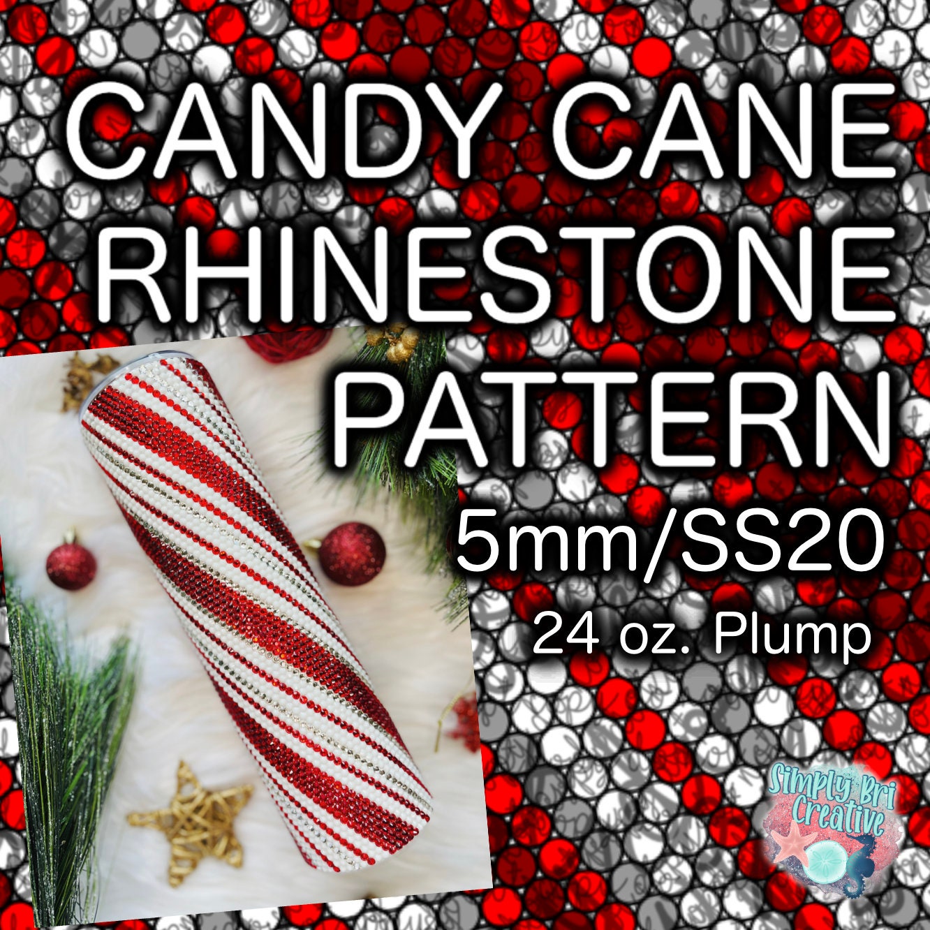 Candy Cane Rhinestone Pattern 24 Oz. Plump 51 Stones Wide - Etsy