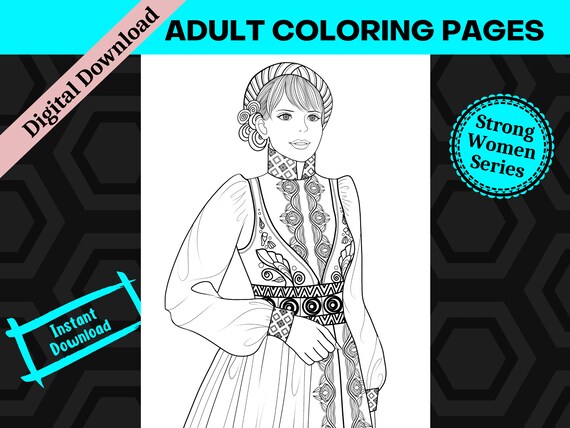 Strong Woman Digital Coloring Page Printable Adult Coloring - Etsy