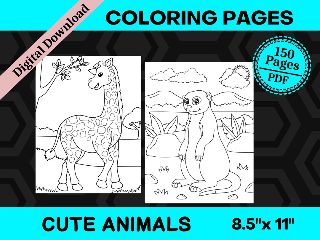 150 Animal Bundle Coloring Pages for Kids - Instant Download Digital ...
