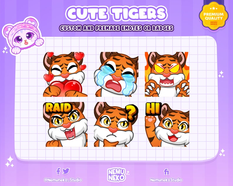 6x Cute Tiger Emotes Love Tiger Emotes Cry Tiger Emotes - Etsy