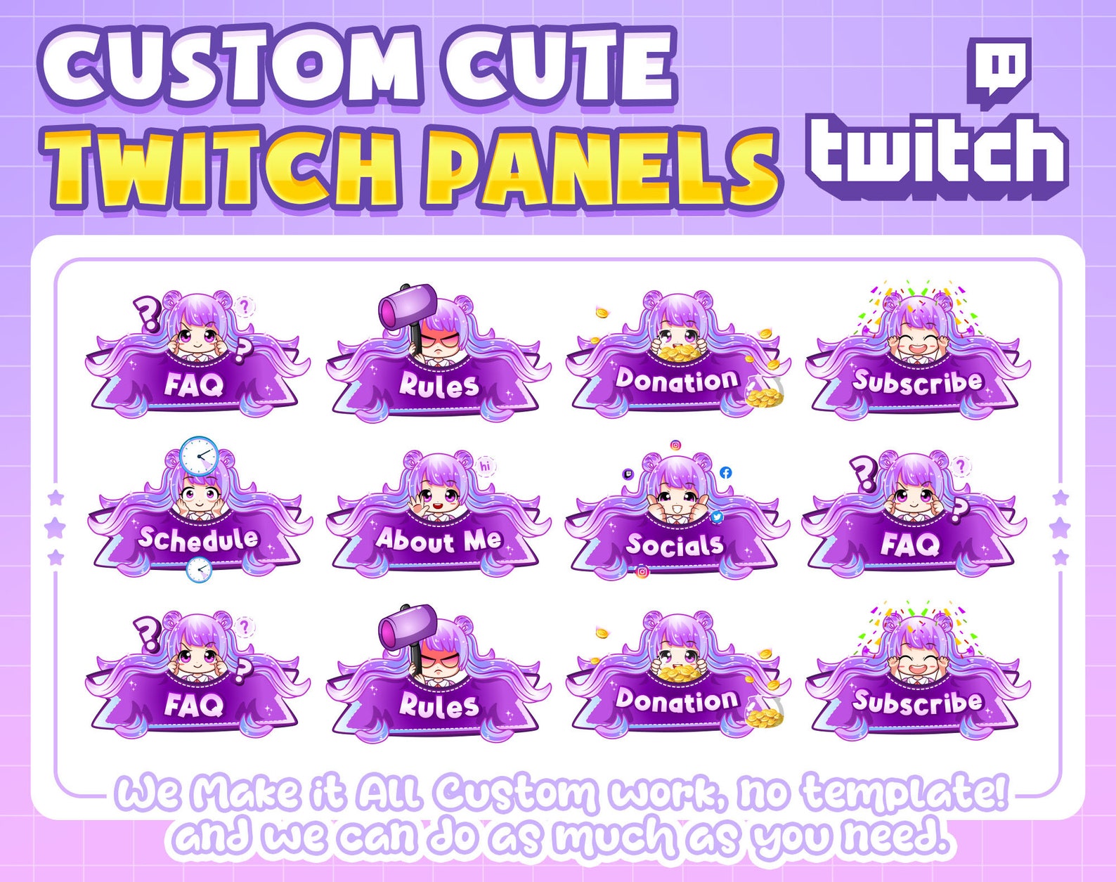 Custom Chibi Cute Twitch Panels for Your Stream / Personalized - Etsy