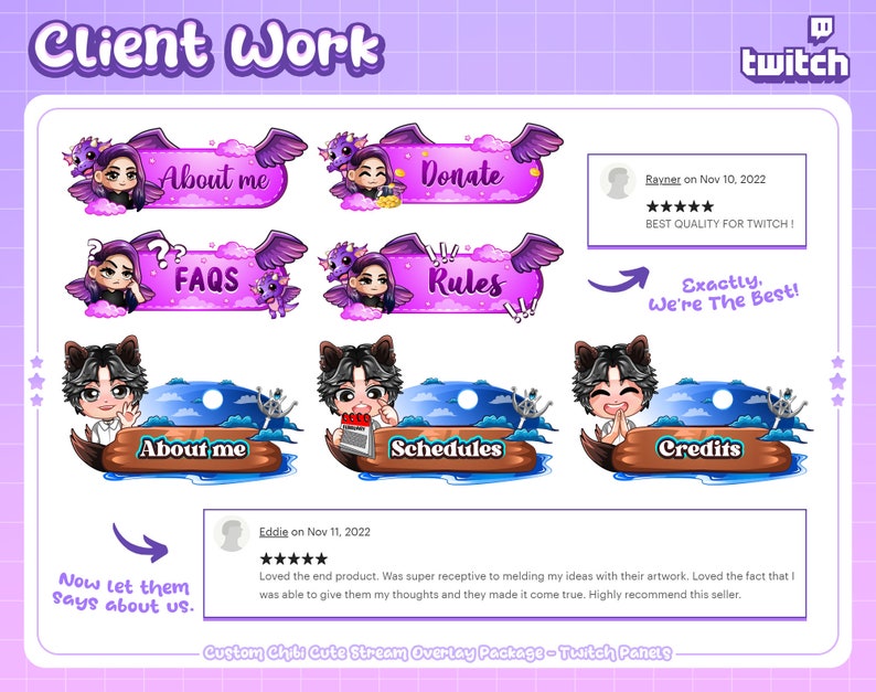 Custom Chibi Cute Twitch Panels for Your Stream / Personalized - Etsy