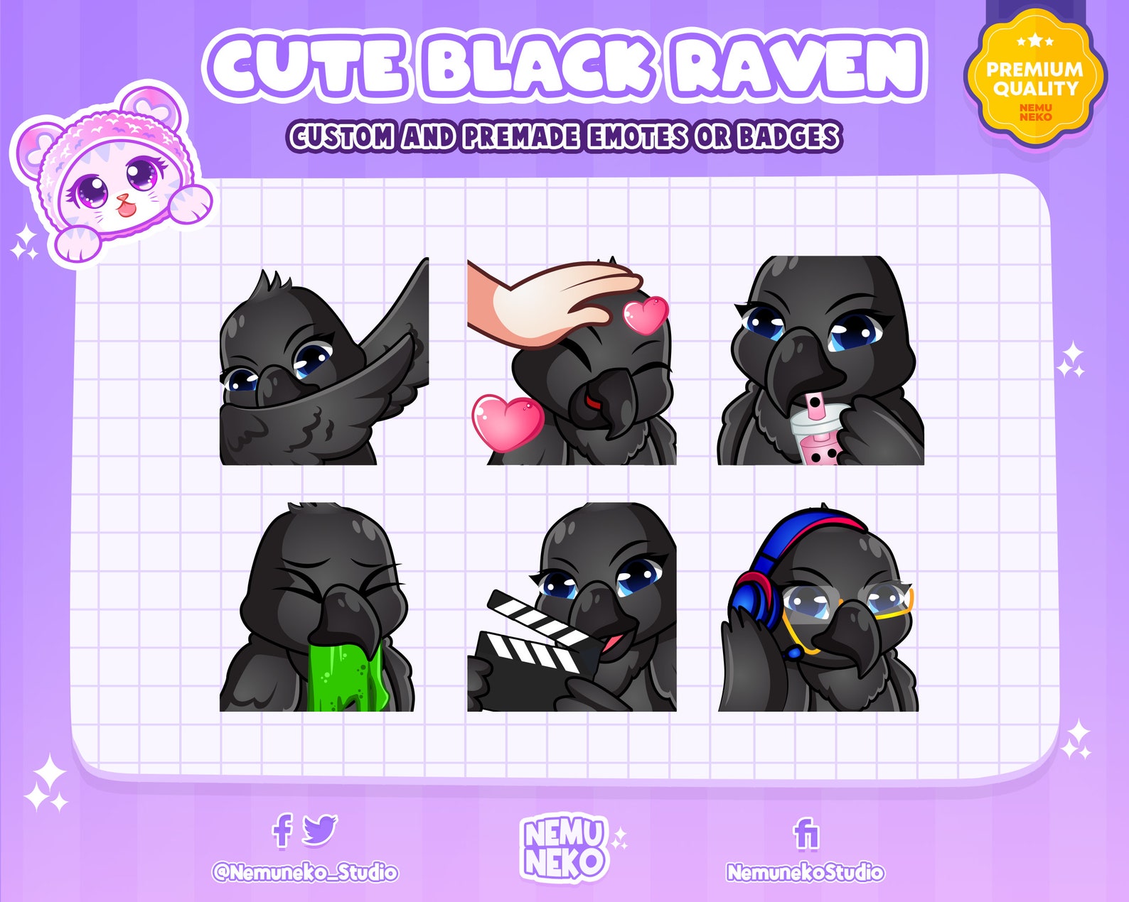 6x Black Raven Emotes Dab Raven Emotes Headpat Raven Emotes Sip Raven ...