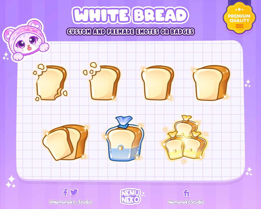 7x White Bread Sub Badges or Bit Badges for Twitch, Discord, Facebook ...