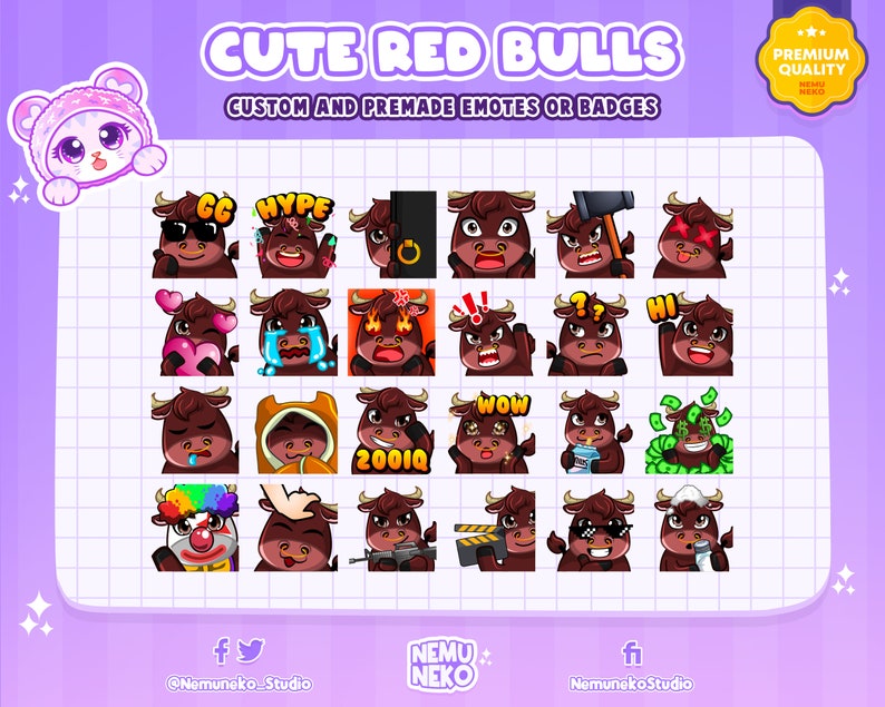 24x Cute Red Bulls Emotes / Red Ox Emotes for Your Twitch - Etsy