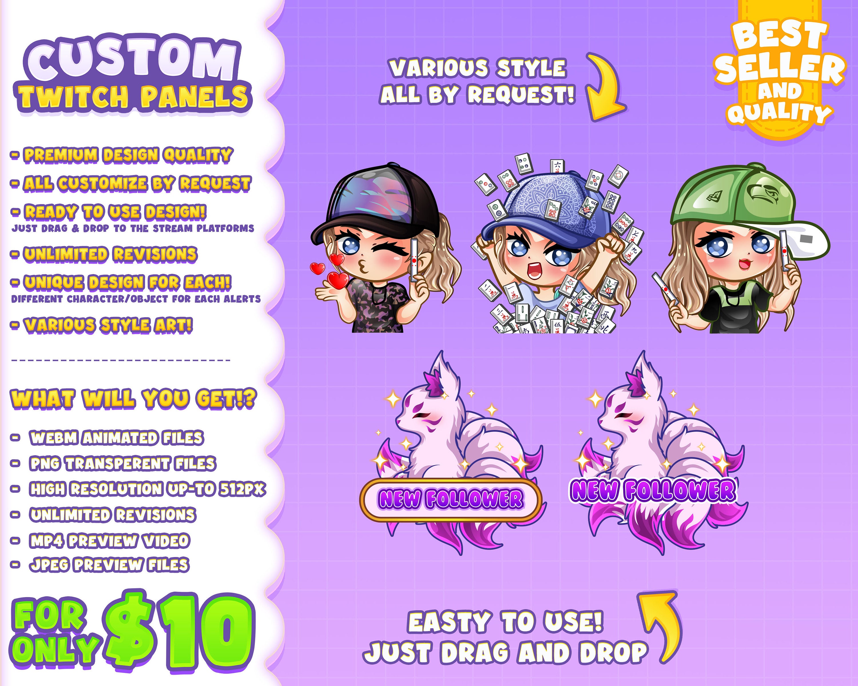 Custom Animated Chibi Cute Stream Alerts for Twitch Youtube - Etsy ...