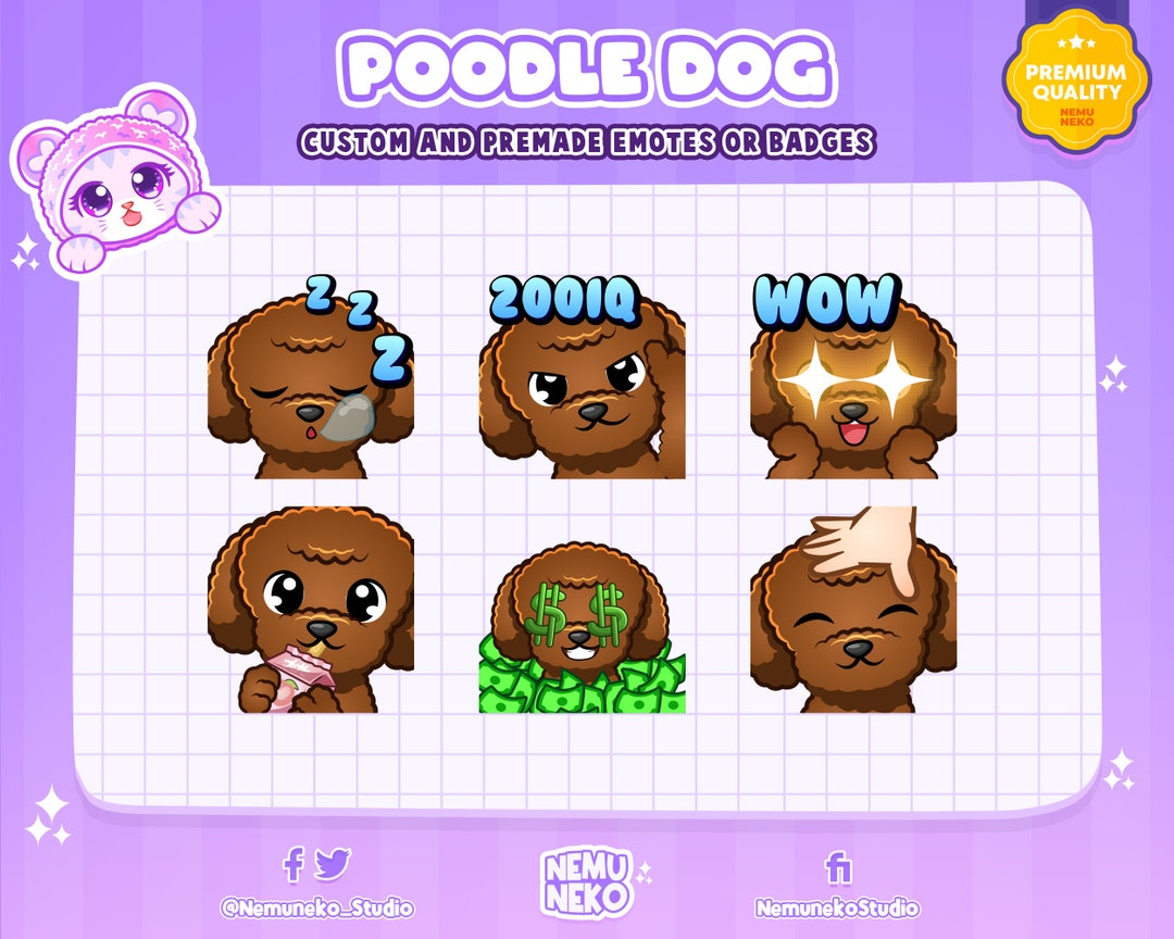 6x Brown Poodle Dog Emotes Sleep Dog Emotes 200IQ Dog Emotes Wow Dog ...
