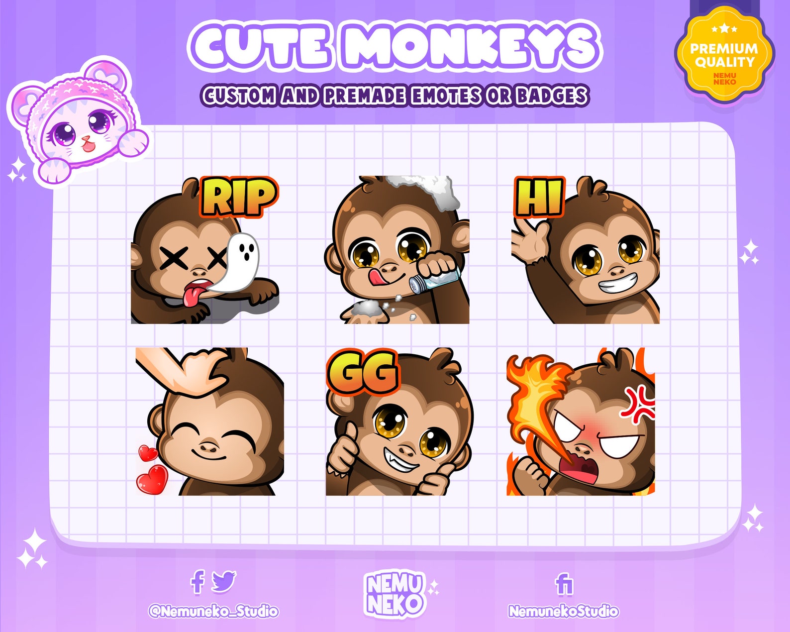 6x Cute Monkey Emotes RIP Monkey Emotes Salty Monkey - Etsy