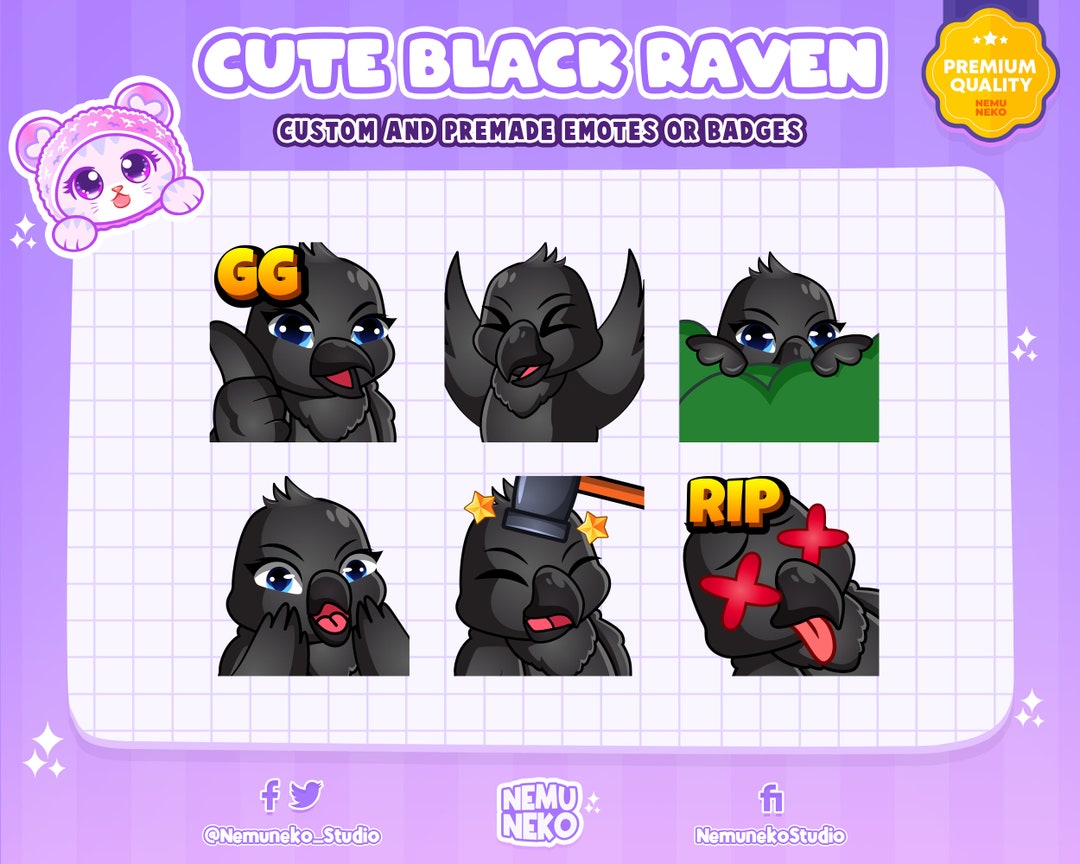 6x Black Raven Emotes GG Raven Emotes Hype Raven Emotes Lurk Raven ...