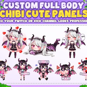 Custom Full Body Chibi Cute Panels or Button Information for Twitch ...