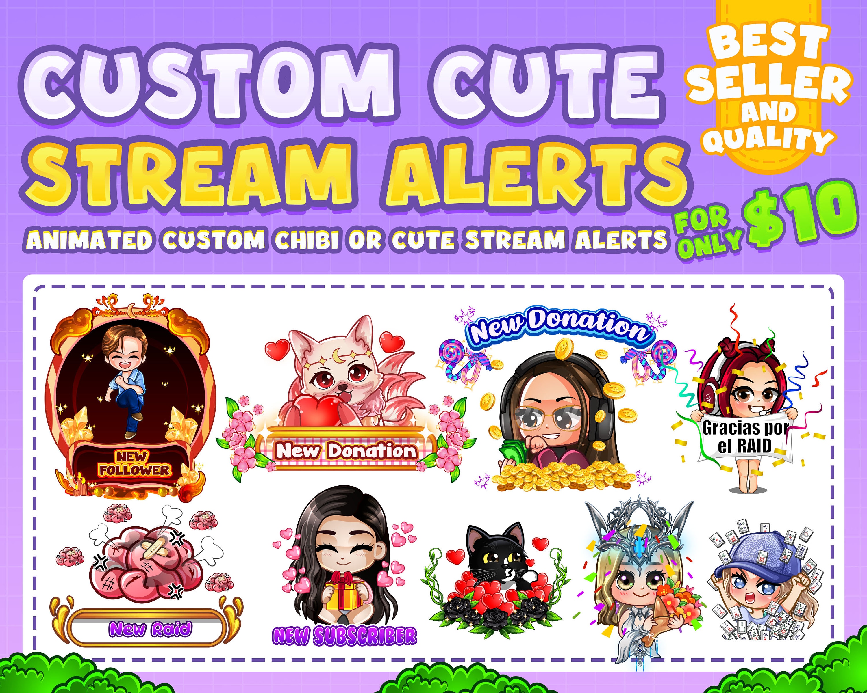Custom Animated Chibi Cute Stream Alerts for Twitch Youtube - Etsy ...