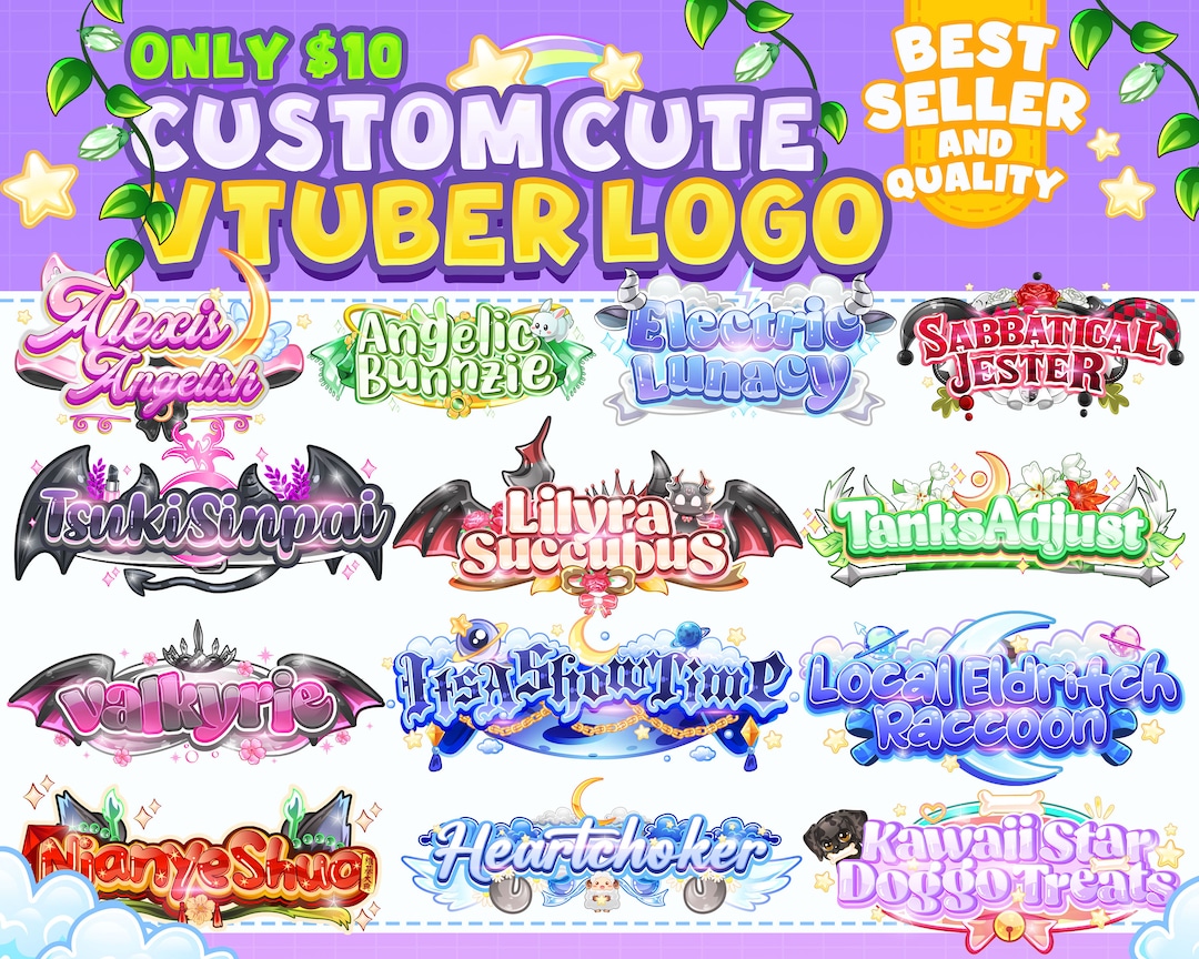 Custom Cute Vtuber Logo Text, Cute Logo, Chibi Logo, Kawaii Logo Text, Pngtuber Logo, Giftuber ...