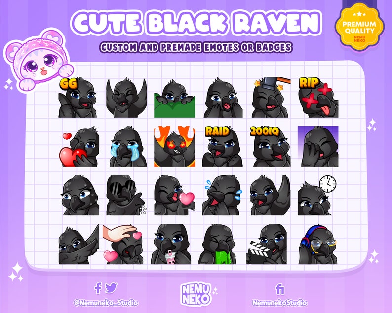 24x Cute Black Raven Emotes / Black Crow Emotes for Your Twitch ...