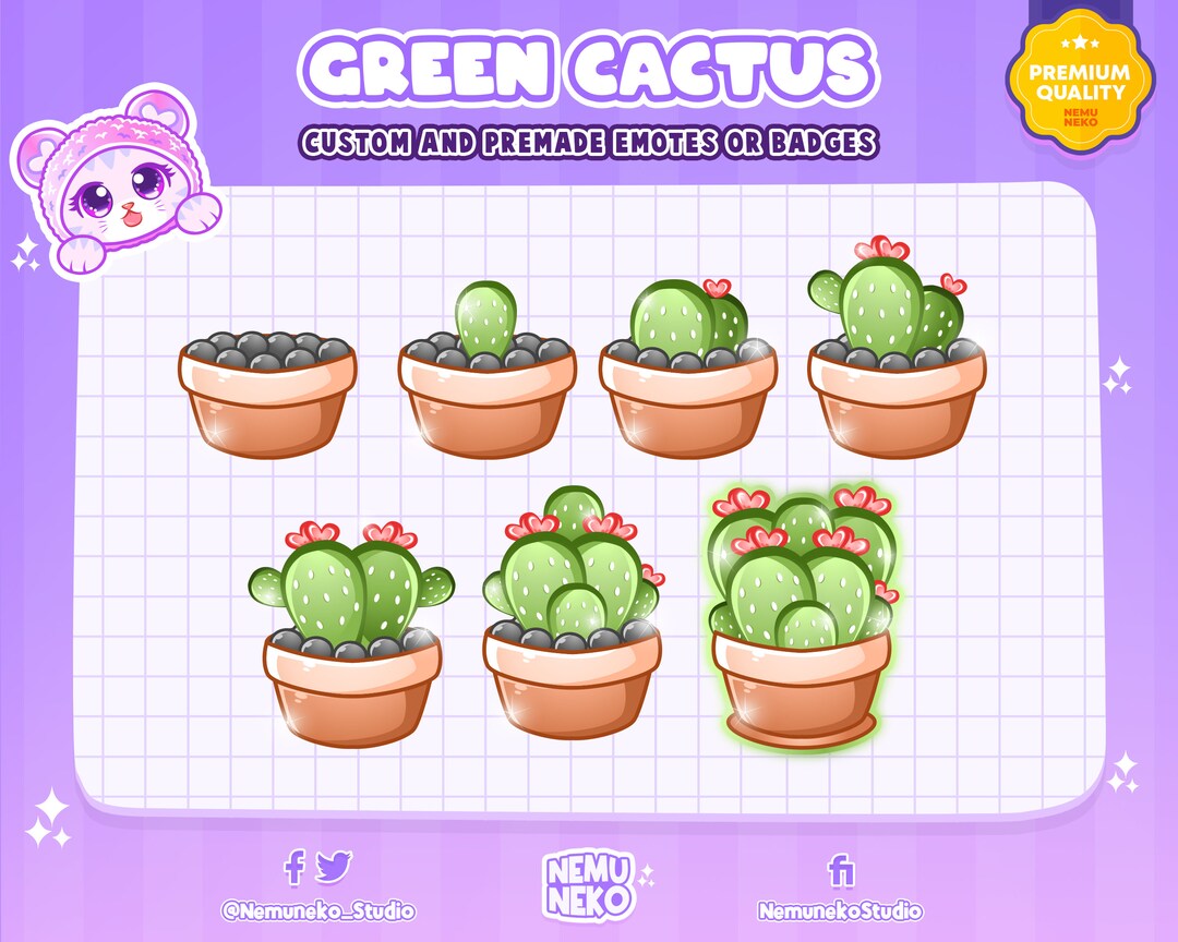 7x Green Cactus Sub Badges or Bit Badges for Twitch, Discord, Facebook ...