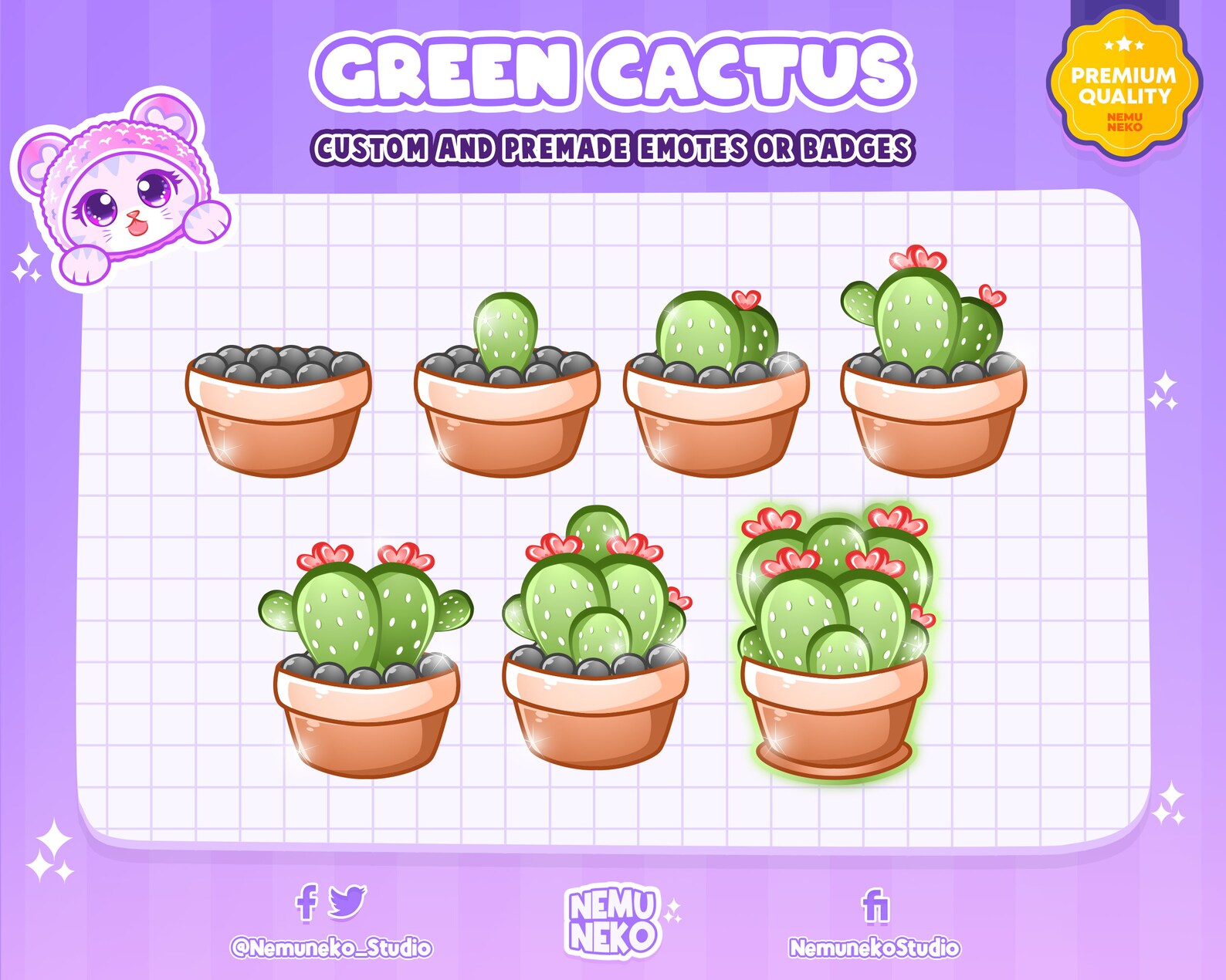 7x Green Cactus Sub Badges or Bit Badges for Twitch Discord - Etsy