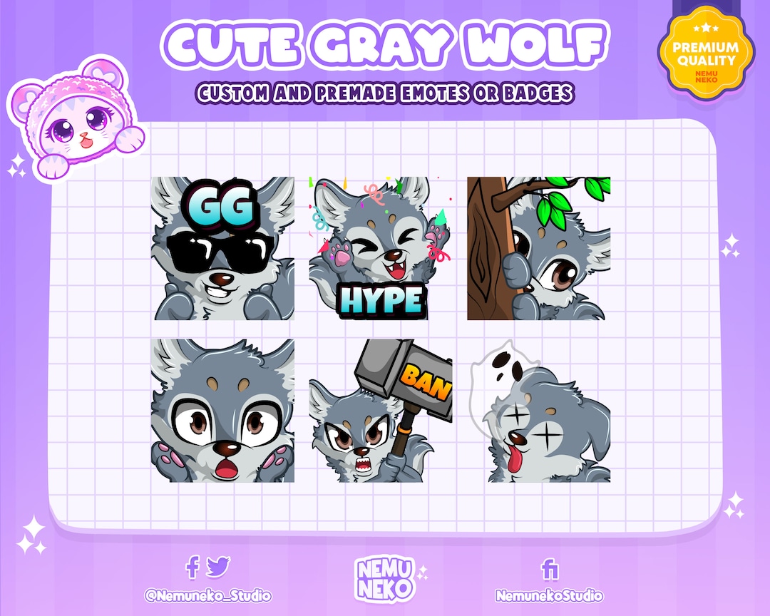 6x Gray Wolf Emotes | GG Wolf Emotes | Hype Wolf Emotes| Lurk Wolf ...