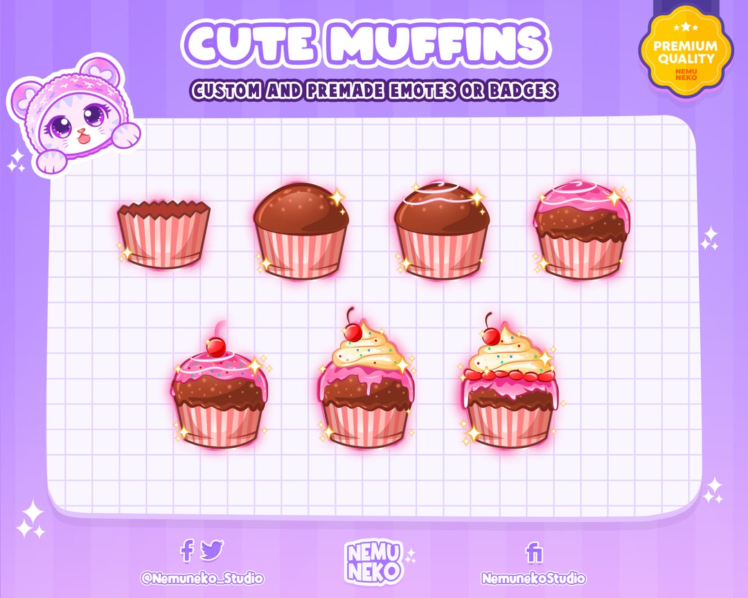 7x Cute Muffins Sub Badges or Bit Badges for Twitch, Discord, Facebook ...