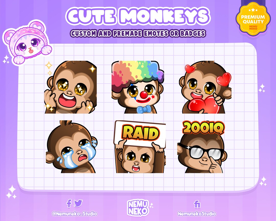 6x Cute Monkey Emotes | Wow Monkey Emotes| Clown Monkey Emotes| Heart ...